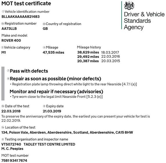 Passed MOT Certificate - Auto Fit